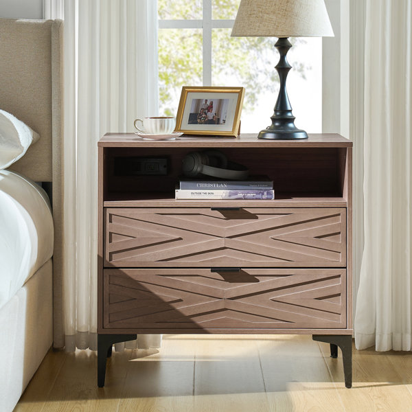 Gracie Oaks Lindley 27"H Modern 2-Drawer Nightstand With Charging Port - Wayfair Canada